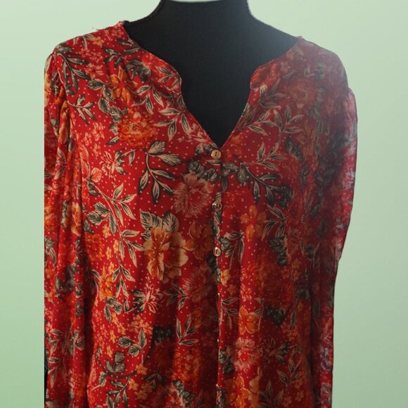By Design | Tops | By Design Ls Sheer Colorful Red Orange Green Peasant ...